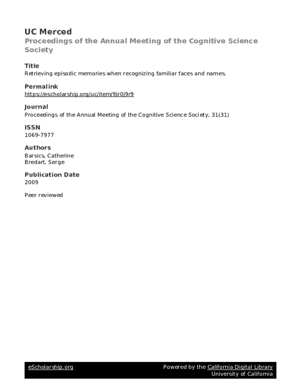 (PDF) Retrieving episodic memories when recognizing familiar faces and names