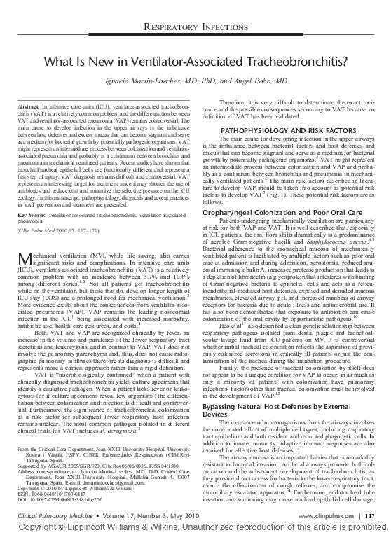 (PDF) What Is New in Ventilator-Associated Tracheobronchitis?
