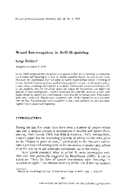 (PDF) Word interruption in self-repairing