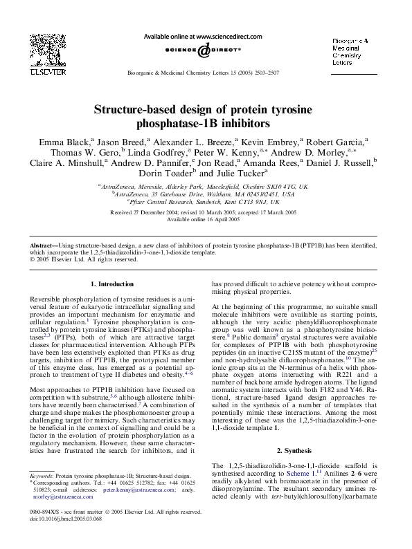 (PDF) Structure-Based Design of Protein Tyrosine Phosphatase-1B Inhibitors (PDF) Structure-Based Design of Protein Tyrosine Phosphatase-1B Inhibitors