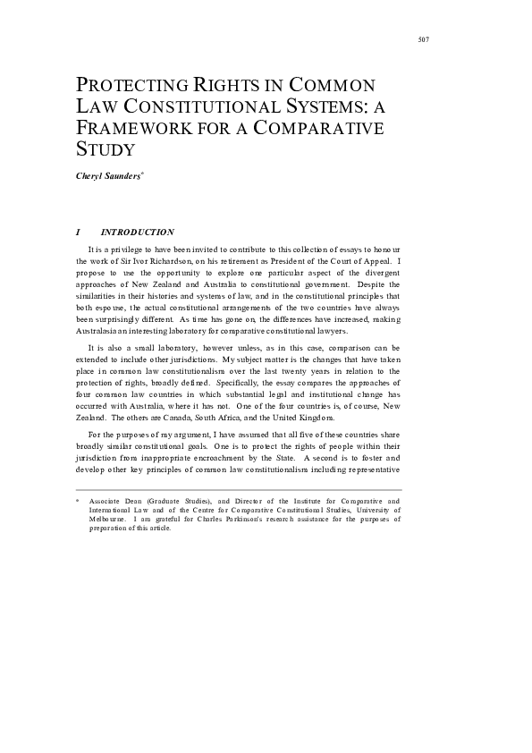 (PDF) Protecting Rights in Common Law Constitutional Systems; a Framework for a Comparative Study