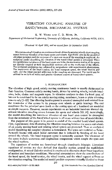 (PDF) Vibration coupling analysis of band/wheel mechanical systems