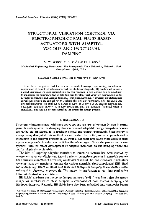 (PDF) Structural Vibration Control Via Electrorheological-Fluid-Based Actuators With Adaptive ...
