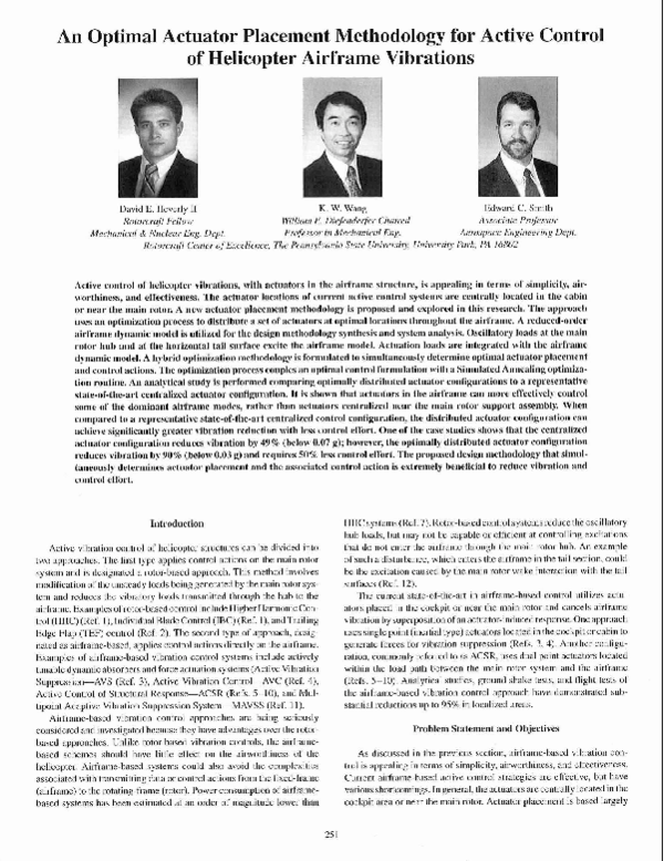 (PDF) An Optimal Actuator Placement Methodology for Active Control of Helicopter Airframe Vibrations
