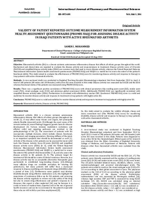 (PDF) VALIDITY OF PATIENT REPORTED OUTCOME MEASUREMENT INFORMATION ...