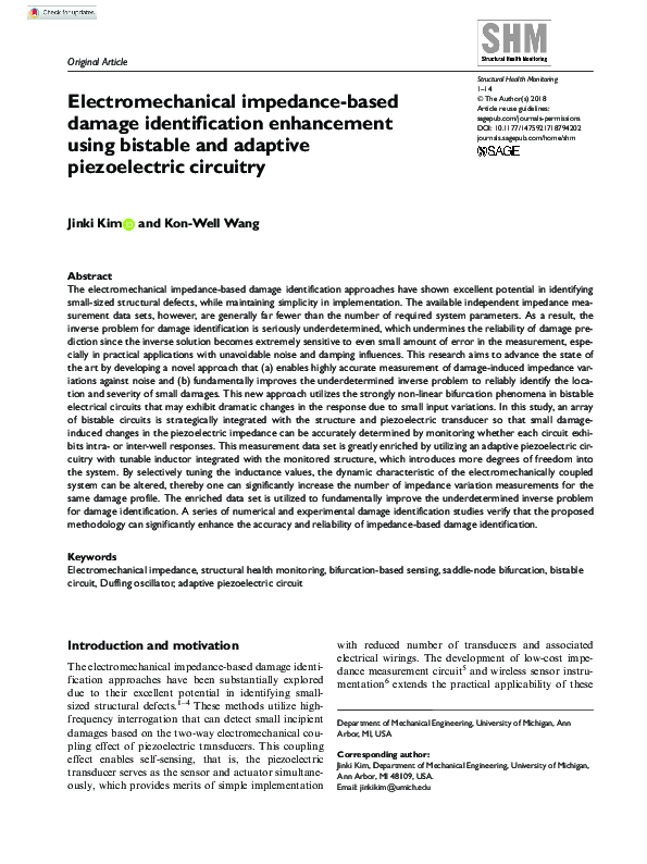 (PDF) Electromechanical Impedance-based Damage Identification Enhancement using Integrated ...