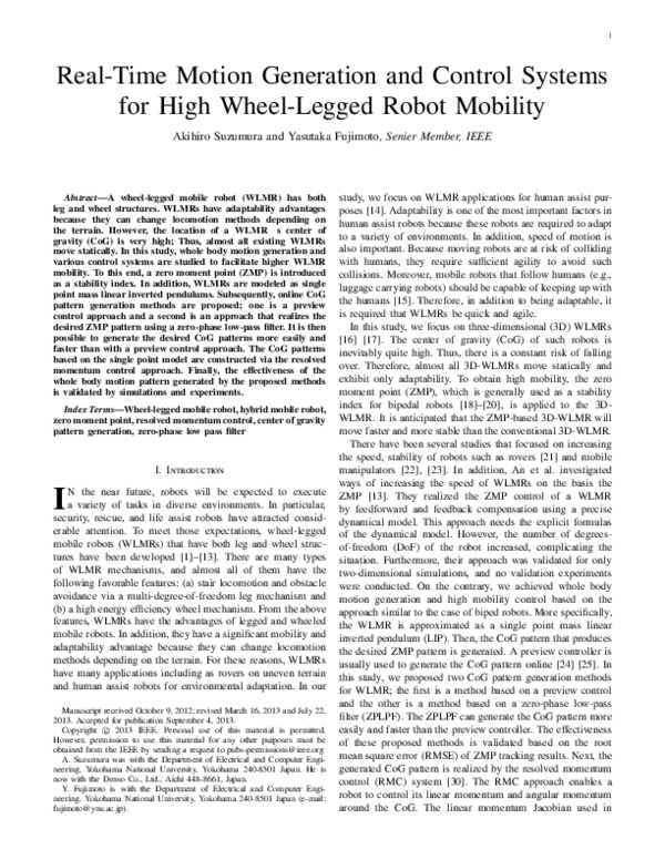 (PDF) Real-Time Motion Generation and Control Systems for High Wheel-Legged Robot Mobility
