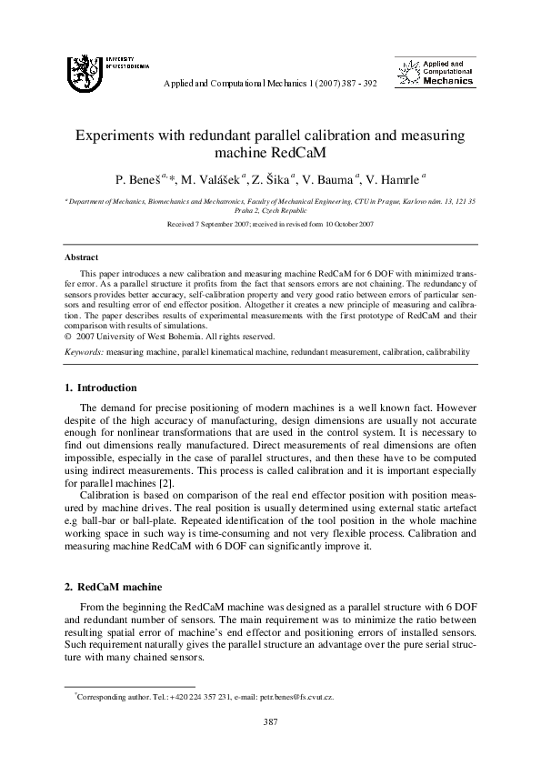 (PDF) Experiments with redundant parallel calibration and measuring ...