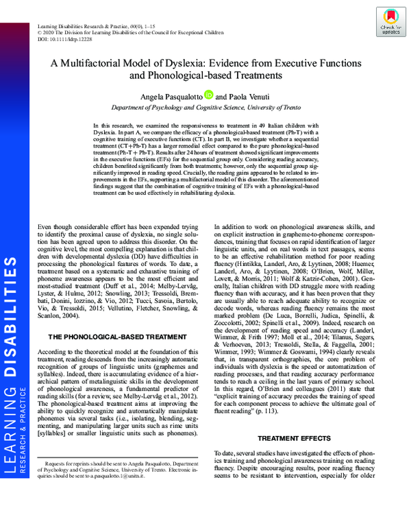 (PDF) A Multifactorial Model of Dyslexia: Evidence from Executive ...