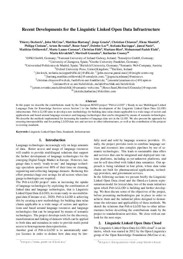 Pdf Recent Developments For The Linguistic Linked Open Data Infrastructure Elena Montiel
