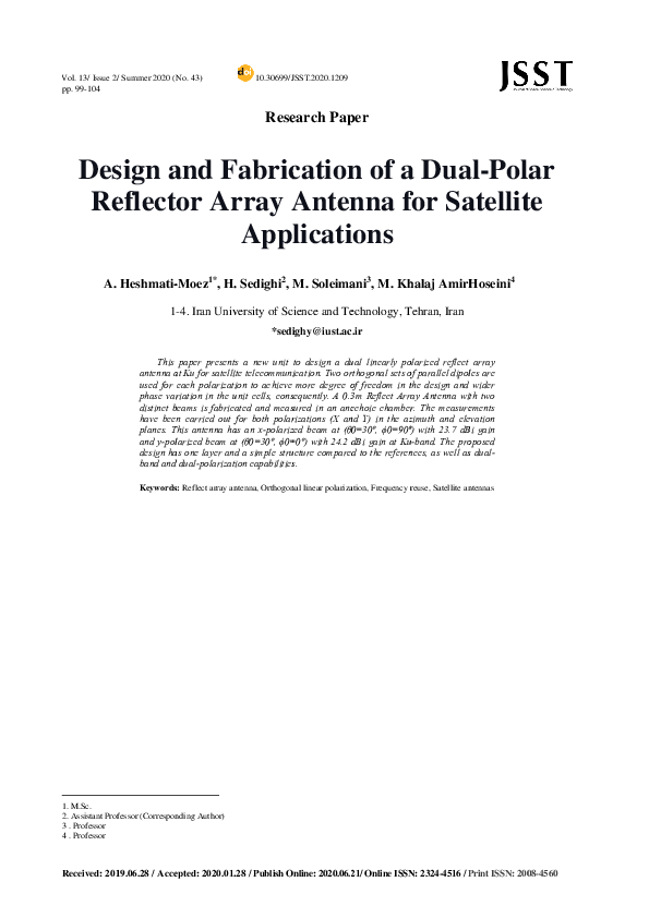 (PDF) Design and Fabrication of a dual-polar reflector array antenna ...