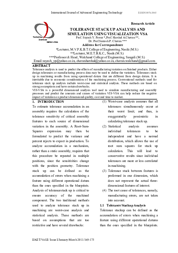 (PDF) Tolerance Stack Up Analysis and Simulation Using Visualization Vsa