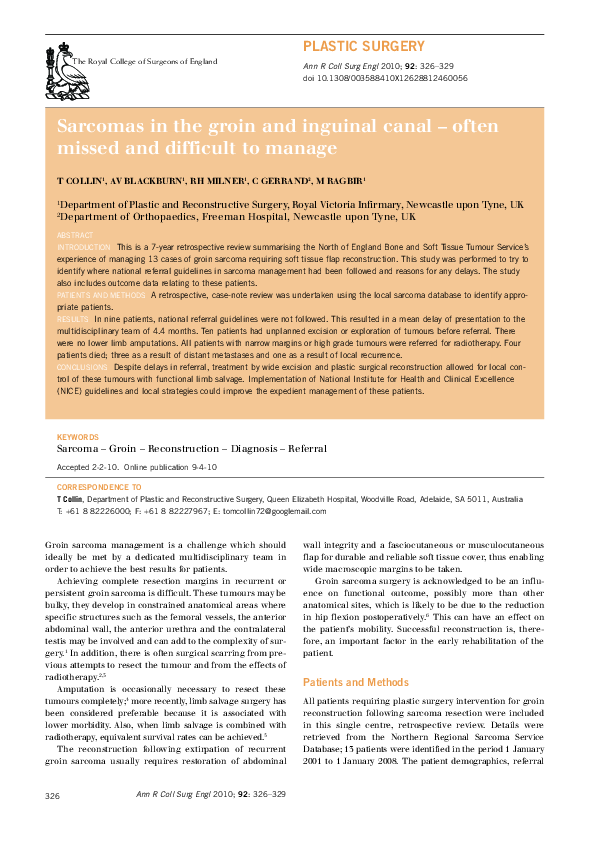(PDF) Sarcomas in the groin and inguinal canal – often missed and ...