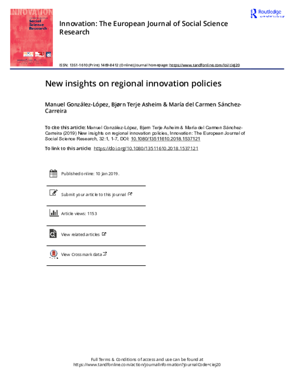 (PDF) New insights on regional innovation policies