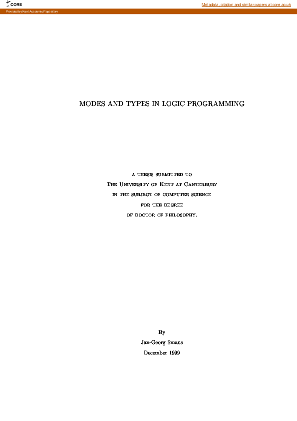 (PDF) Modes and types in logic programming | Jan-Georg Smaus - Academia.edu