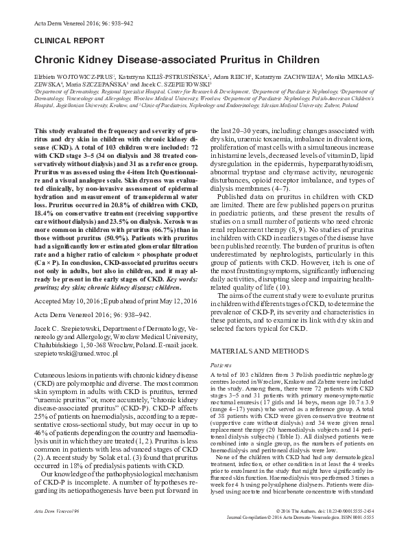 (PDF) Chronic Kidney Disease-associated Pruritus in Children (PDF) Chronic Kidney Disease-associated Pruritus in Children