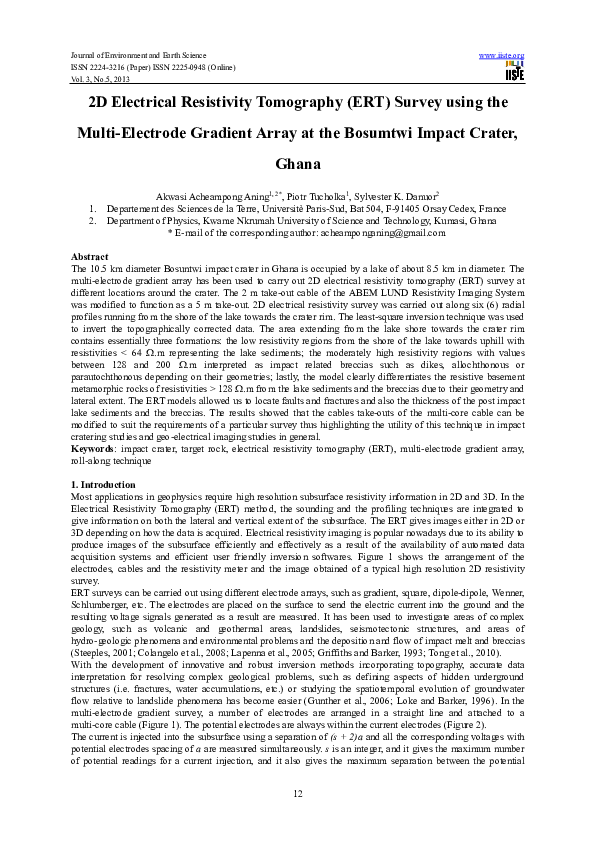 (PDF) 2D Electrical Resistivity Tomography (ERT) Survey using the Multi-Electrode Gradient Array ...
