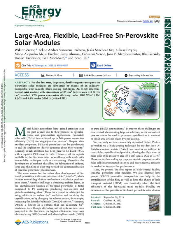(PDF) Large-Area, Flexible, Lead-Free Sn-Perovskite Solar Modules