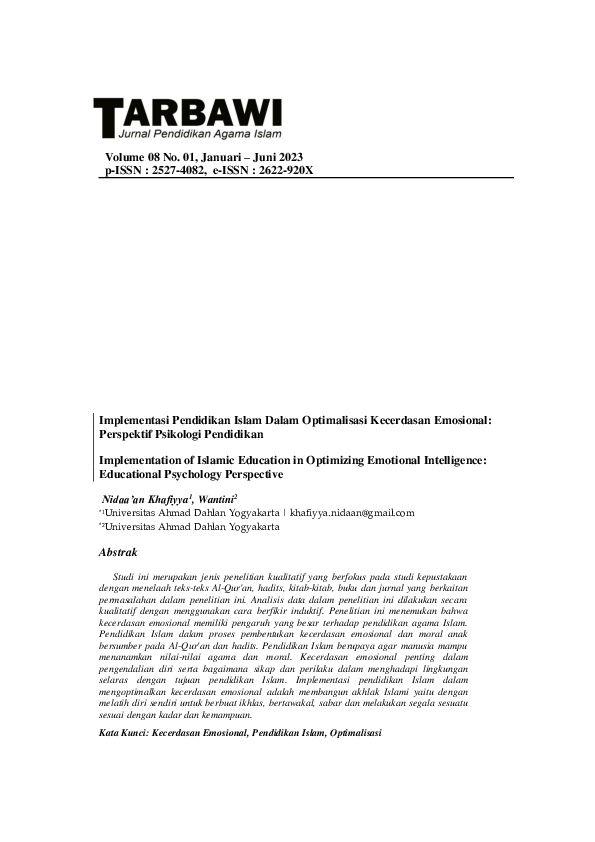 (PDF) Implementasi Pendidikan Islam Dalam Optimalisasi Kecerdasan Emosional: Perspektif ...