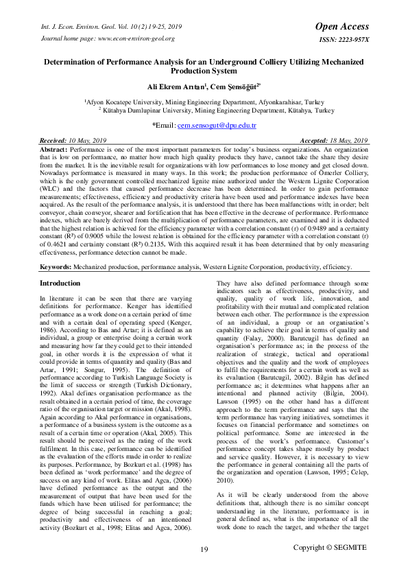 (PDF) Determination of Performance Analysis for an Underground Colliery ...