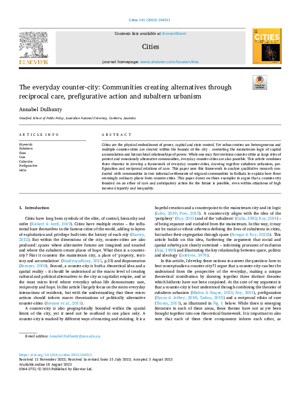 (PDF) The everyday counter-city: Communities creating alternatives ...
