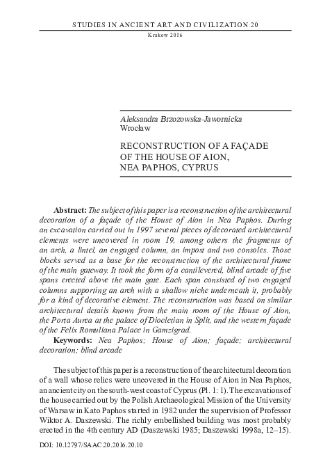 (PDF) Reconstruction of a Façade of the House of Aion, Nea Paphos, Cyprus