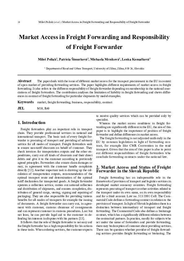 (PDF) Market Access in Freight Forwarding and Responsibility of Freight ...