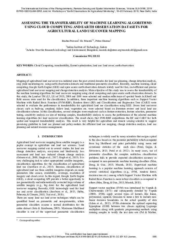 Pdf Assessing The Transferability Of Machine Learning Algorithms Using Cloud Computing And