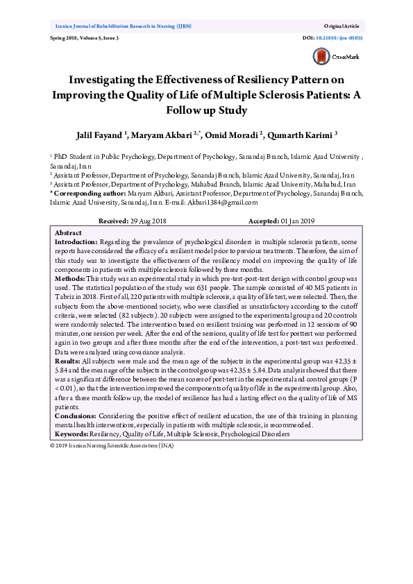 (PDF) Investigating the effectiveness of resiliency pattern on improving the quality of life of ...