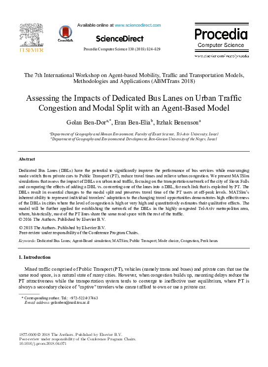 (PDF) Assessing the Impacts of Dedicated Bus Lanes on Urban Traffic Congestion and Modal Split ...