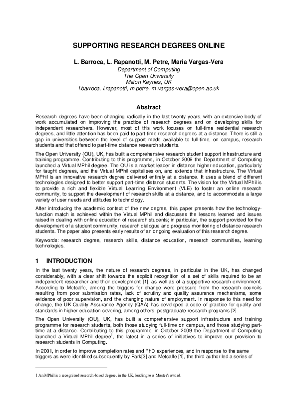 (PDF) Supporting Research Degrees Online