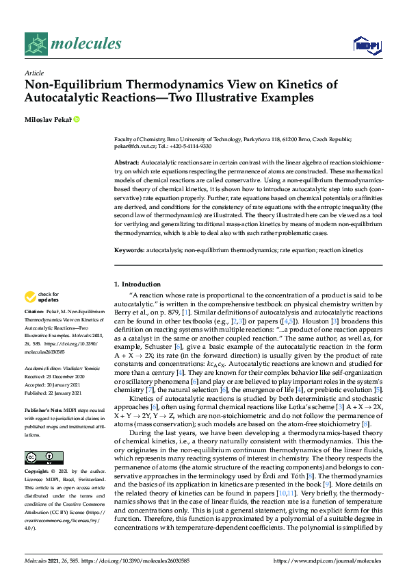 (PDF) Non-Equilibrium Thermodynamics View on Kinetics of Autocatalytic Reactions—Two ...