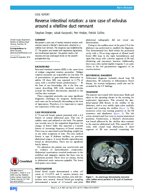 (PDF) Reverse intestinal rotation: a rare case of volvulus around a ...