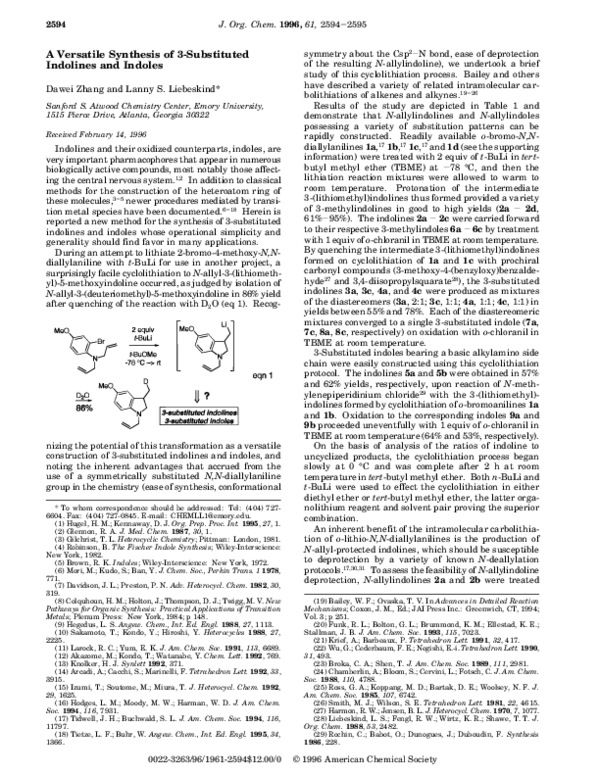 (PDF) A Versatile Synthesis of 3-Substituted Indolines and Indoles