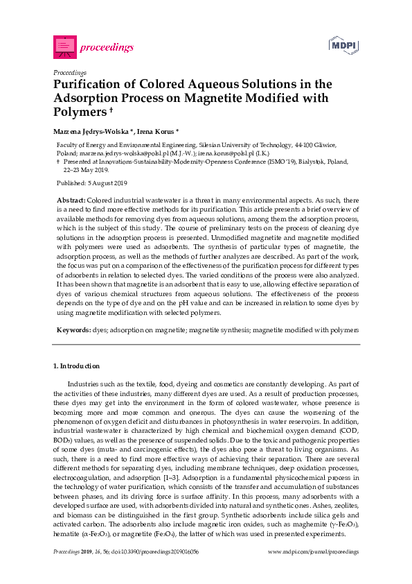 (PDF) Purification of Colored Aqueous Solutions in the Adsorption ...