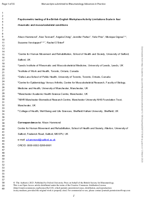 (PDF) Validating the WALS in Rheumatic Conditions