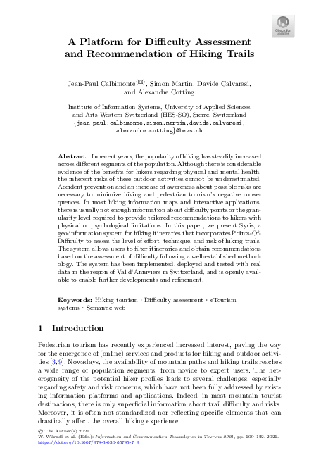 (PDF) A Platform for Difficulty Assessment and Recommendation of Hiking ...