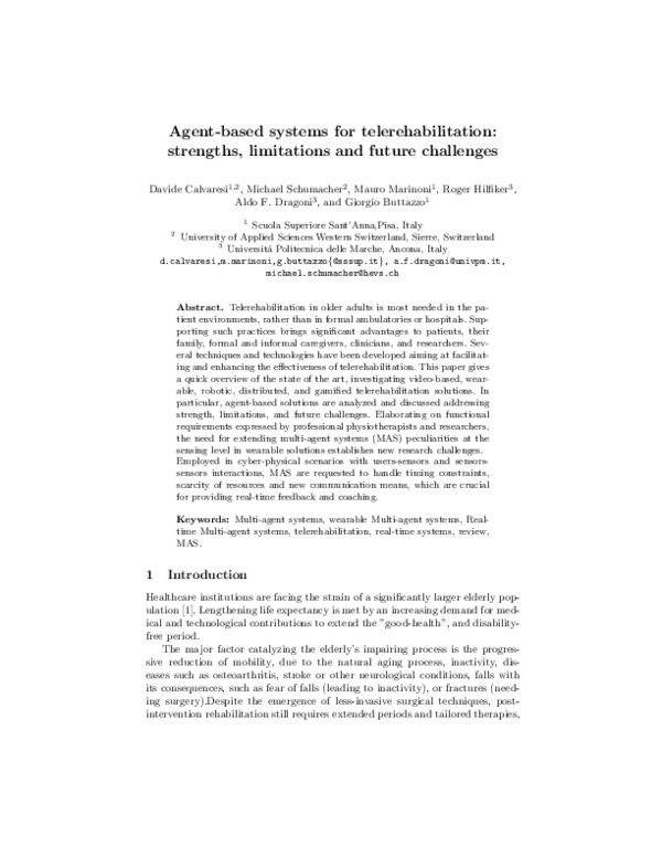 (PDF) Agent-Based Systems for Telerehabilitation: Strengths, Limitations and Future Challenges
