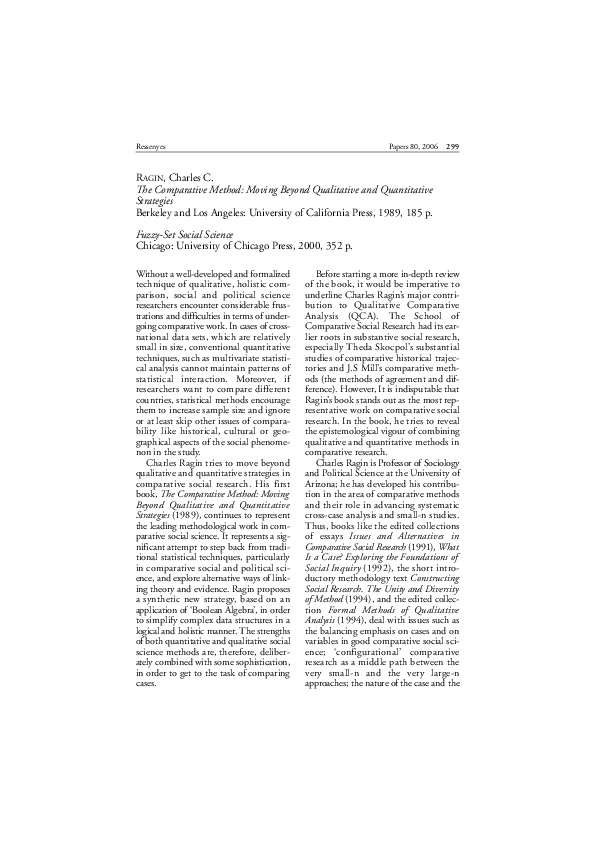 (PDF) Ragin, Charles C. (1989). The Comparative Method: Moving Beyond Qualitative and ...