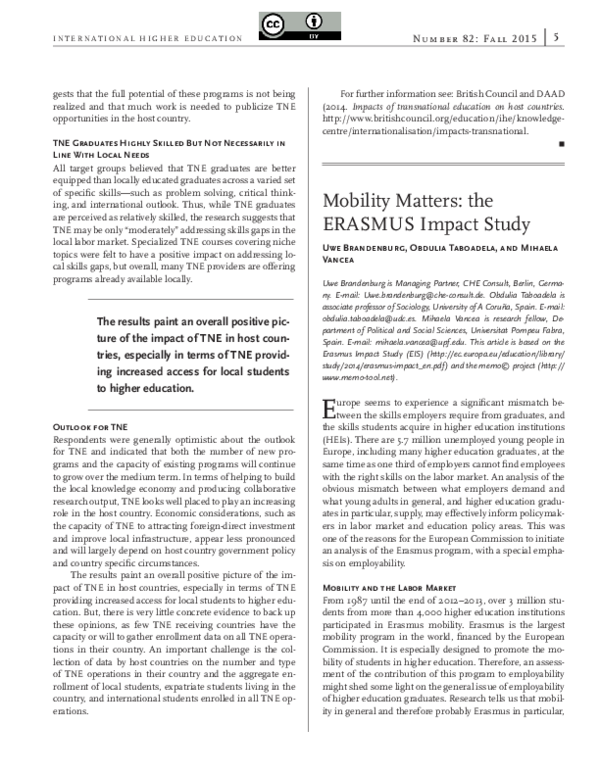 (PDF) Mobility Matters: the ERASMUS Impact Study