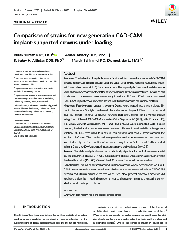 (PDF) Comparison of strains for new generation CAD‐CAM implant ...