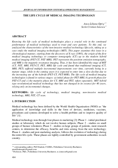(PDF) The Life Cycle Of Medical Imaging Technology