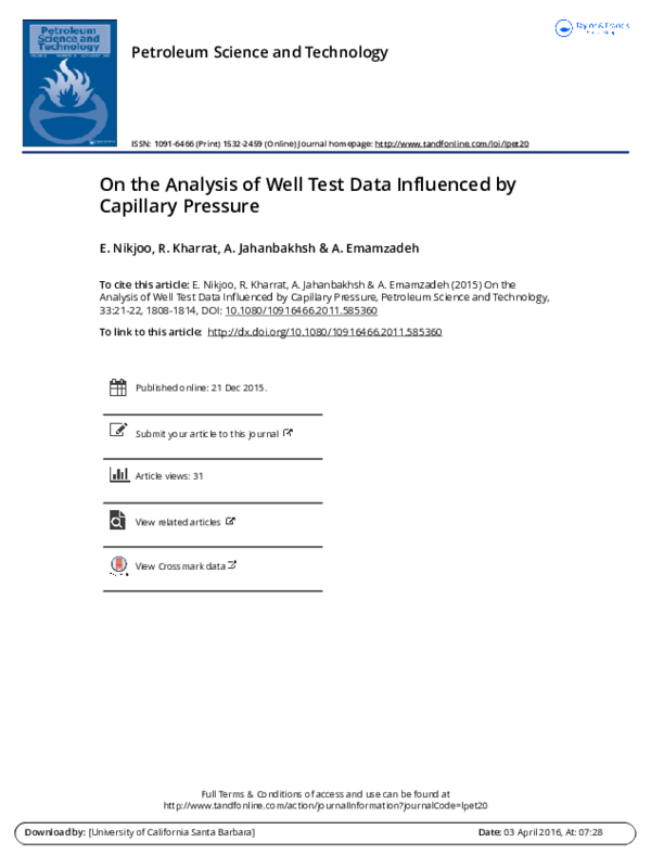(PDF) On the Analysis of Well Test Data Influenced by Capillary Pressure