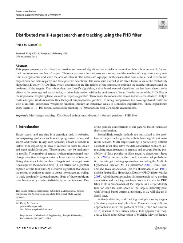 (PDF) Distributed multi-target search and tracking using the PHD filter