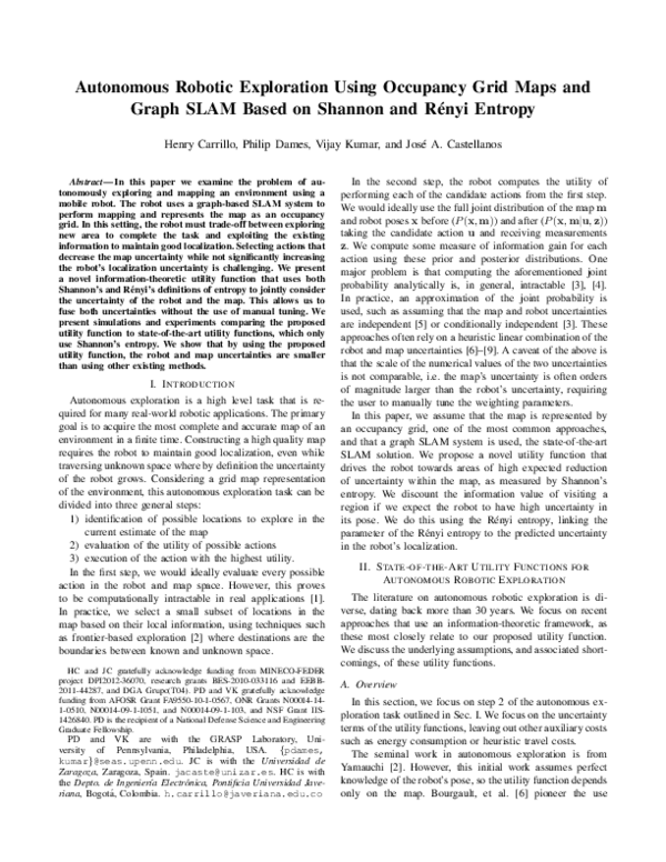 Pdf Autonomous Robotic Exploration Using Occupancy Grid Maps And Graph Slam Based On Shannon