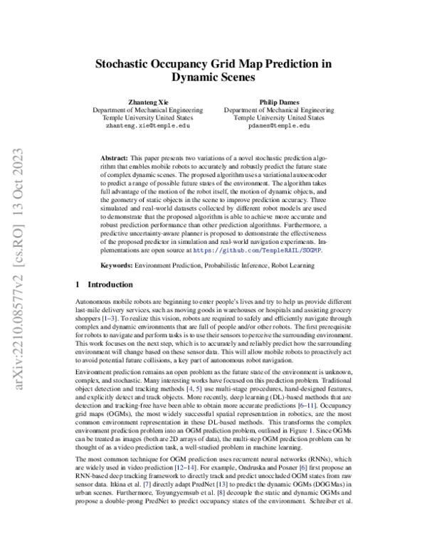 (PDF) Stochastic Occupancy Grid Map Prediction in Dynamic Scenes