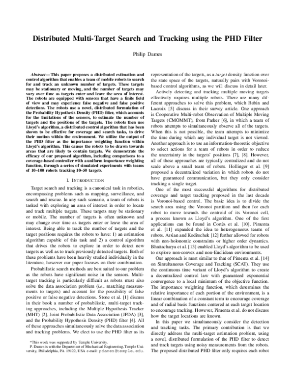 (PDF) Distributed multi-target search and tracking using the PHD filter