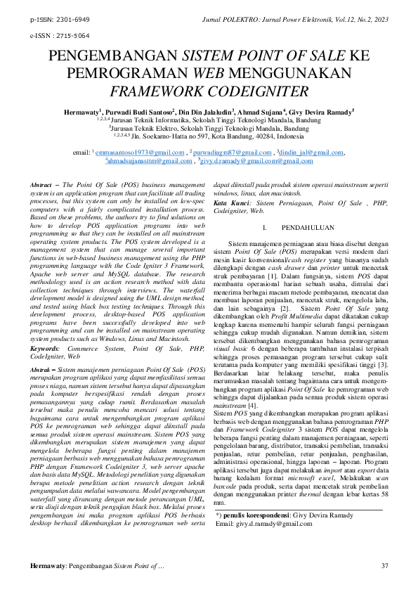 (PDF) Pengembangan Sistem Point of Sale Ke Pemrograman Web Menggunakan Framework Codeigniter