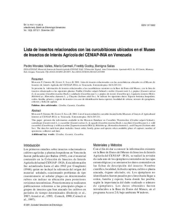 (PDF) Lista de insectos relacionados con las curcubitáceas ubicados en ...