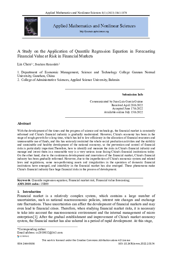 (PDF) A Study on the Application of Quantile Regression Equation in ...